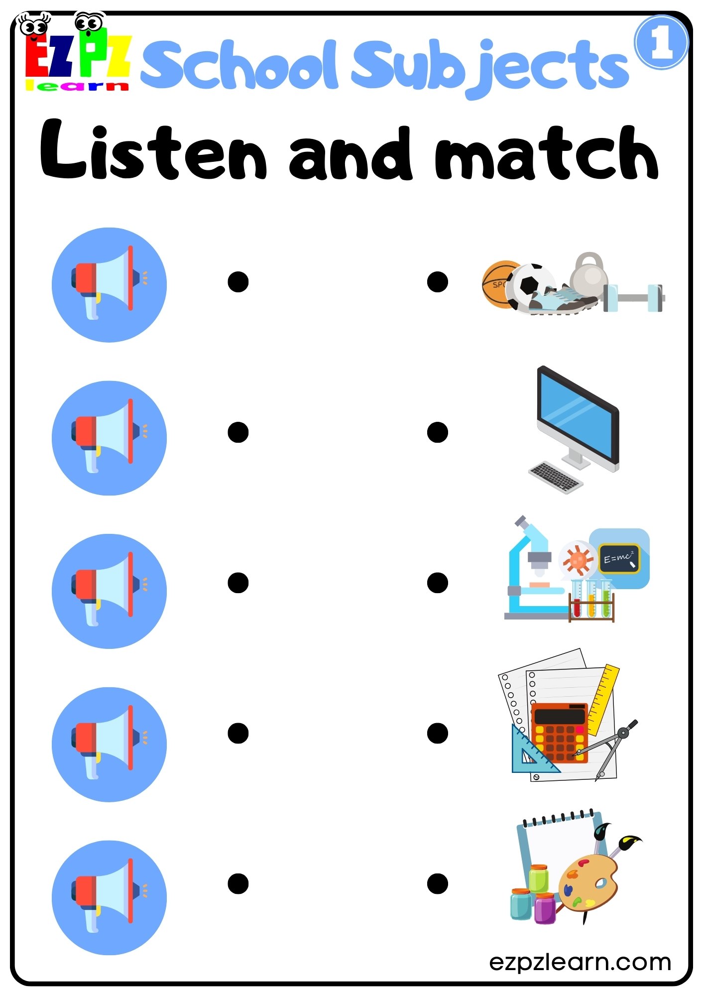 School Subjects Interactive Worksheet Listen and Match the Correct Images Online Activity for K5 ...